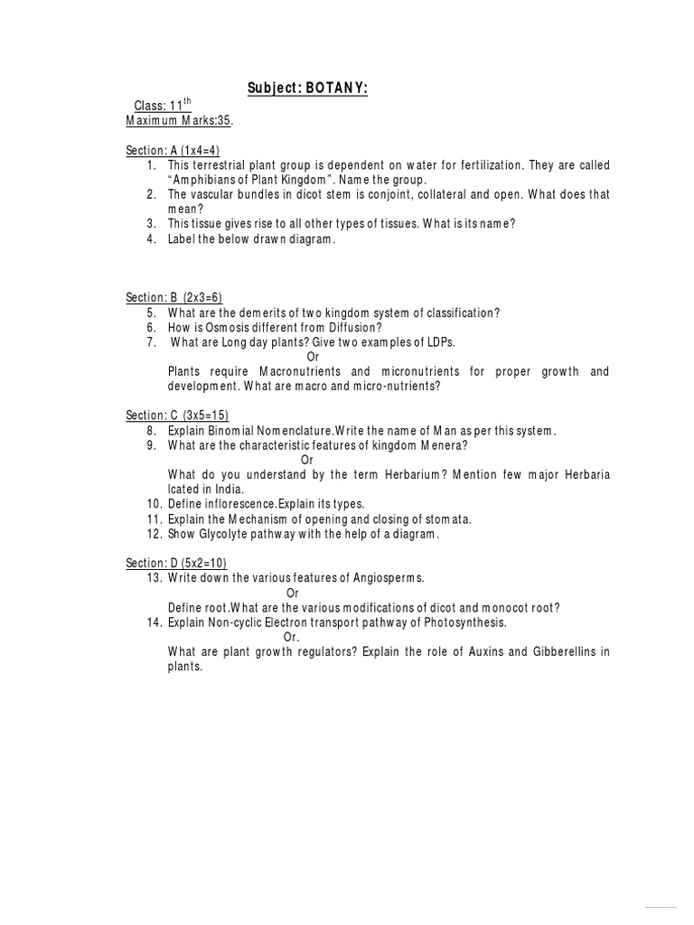 Subject: BOTANY:: Class: 11 | PDF