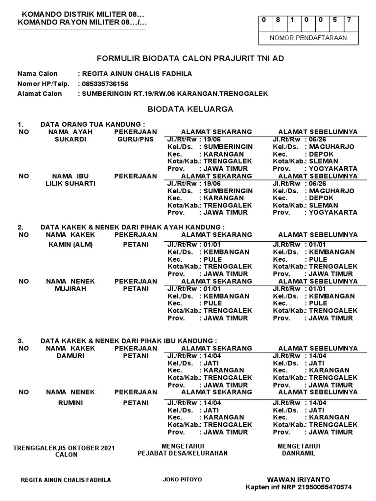 Biodata Calon TTD Ramil Dan Rekom Babinsa Baru-1 | PDF