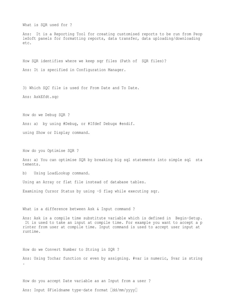 SQR Interview Questions | PDF | Command Line Interface | Software Engineering