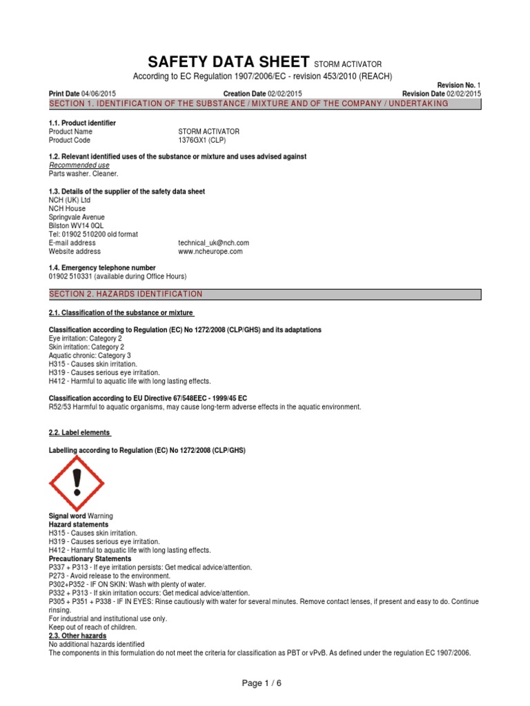 Safety Data Sheet: According To EC Regulation 1907/2006/EC - Revision ...