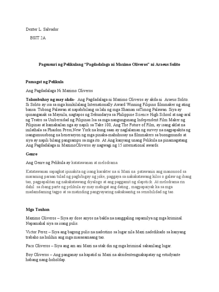 Ang Pagdadalaga Ni Maximo Oliveros (Salvador, Dexter L.) | PDF