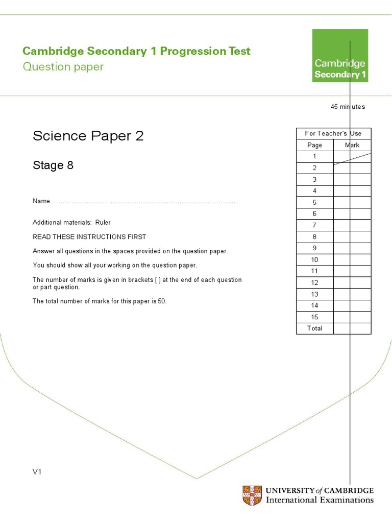 Secondary Progression Test Stage 8 Science Paper 2pdf | PDF ...