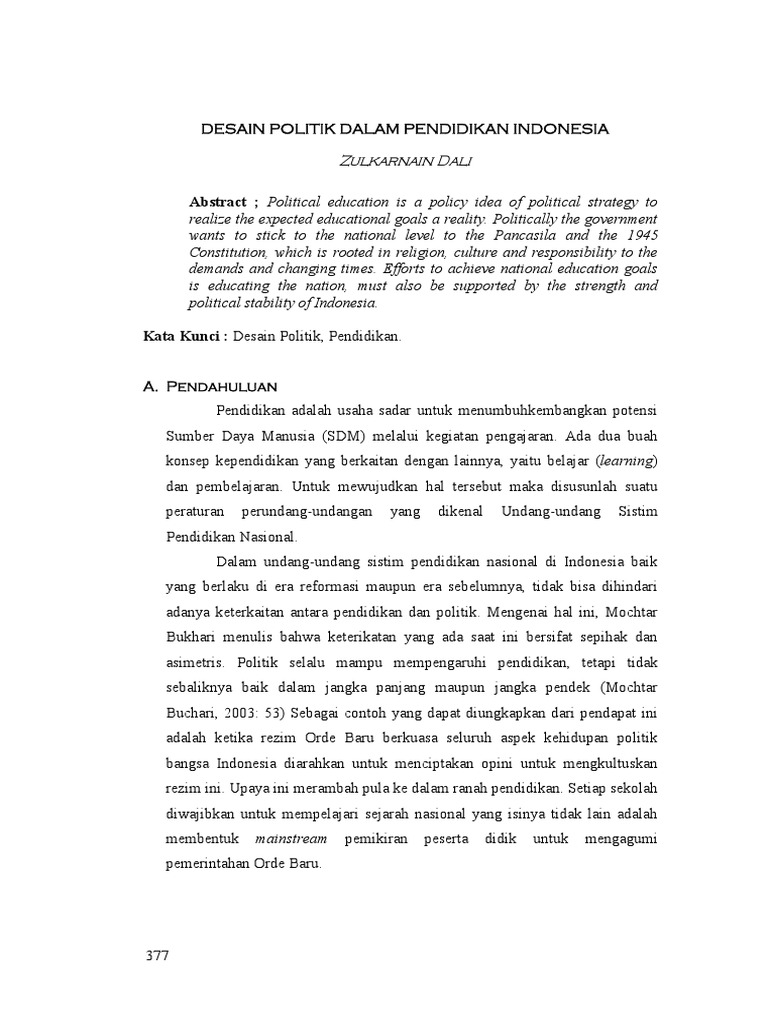 002 Desain Politik Dalam Pendidikan Indonesia | PDF