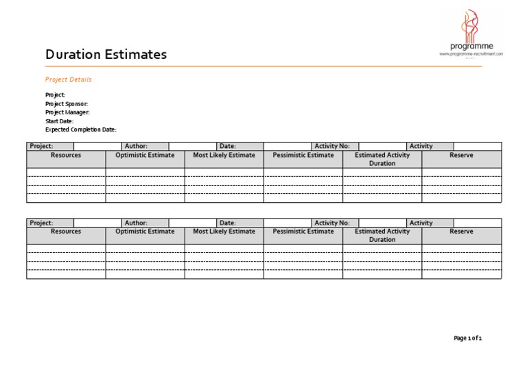 Duration Estimates: Project Details | PDF