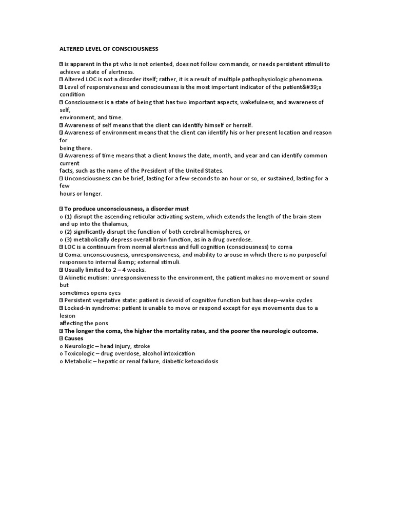 Altered Level of Consciousness | PDF | Self-Improvement