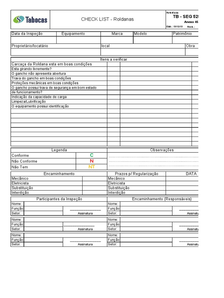 Checklist for Inspecting Winches: Item Verification, Condition ...