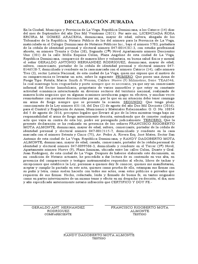Declaración Jurada Geraldo Hernandez | PDF | República Dominicana