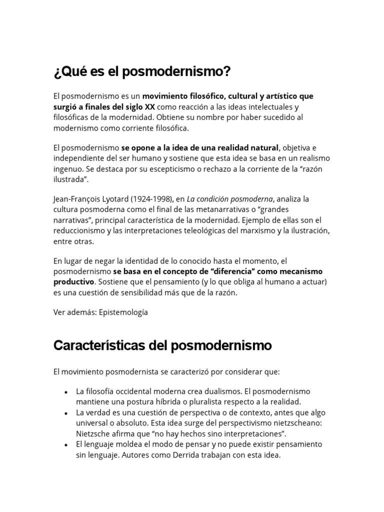 Qué Es El Posmodernismo | PDF | Epistemología | Estética