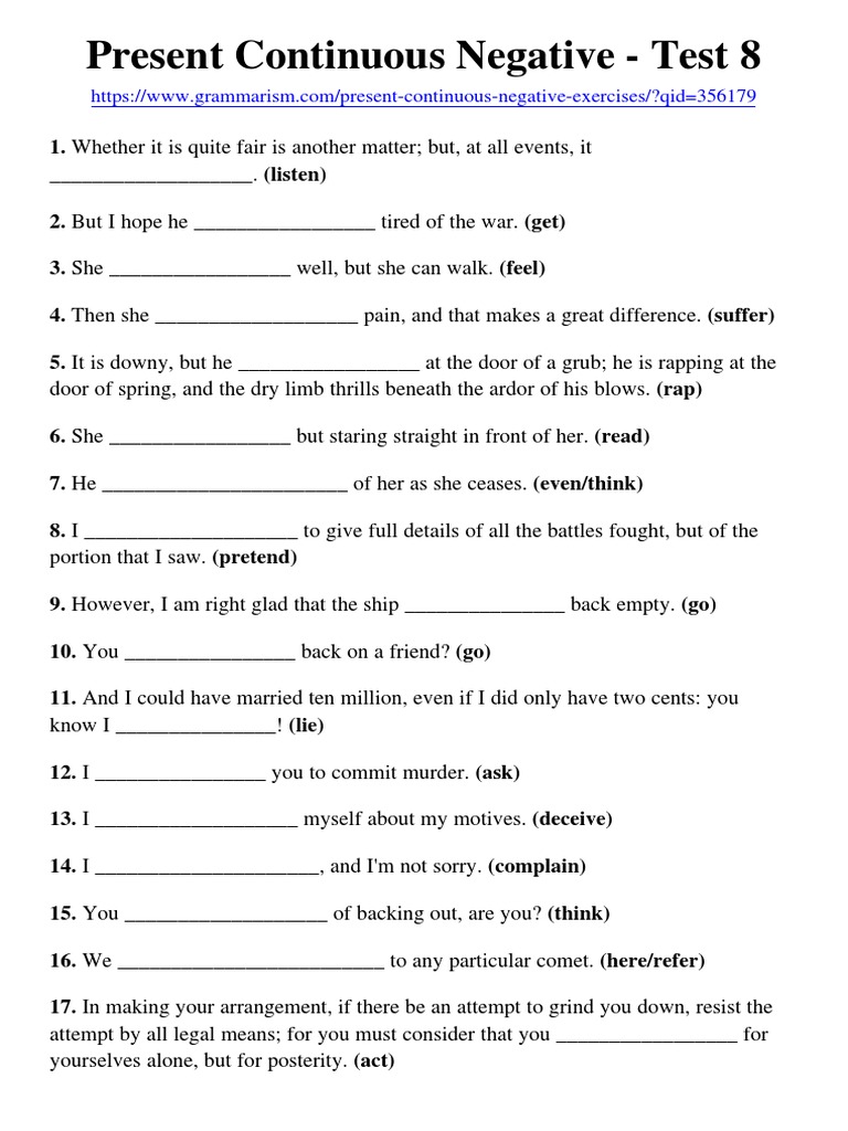 Present Continuous Negative - Test 8 | PDF