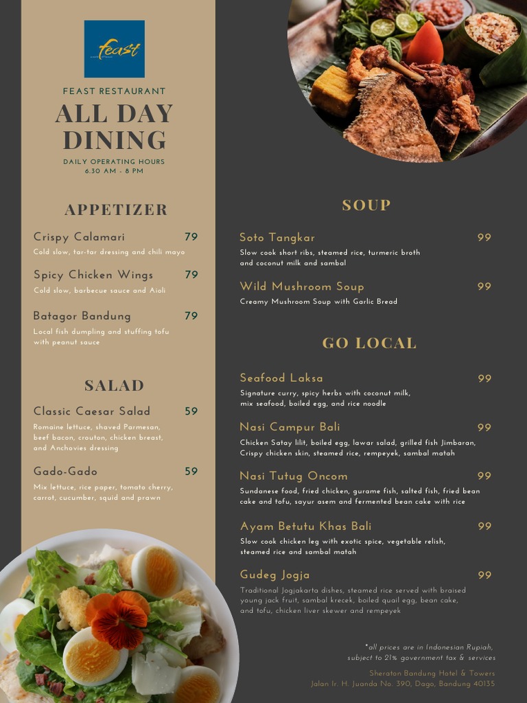 All-Day Dining Menu at Sheraton Bandung | PDF | Martini (Cocktail ...