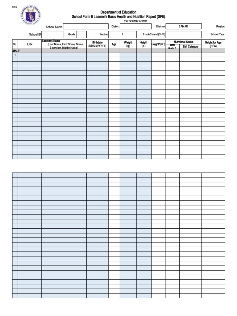 Department of Education School Form 8 Learner's Basic Health and ...
