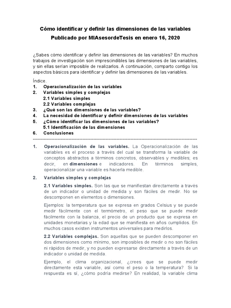 Cómo Identificar y Definir Las Dimensiones de Las Variables | PDF ...