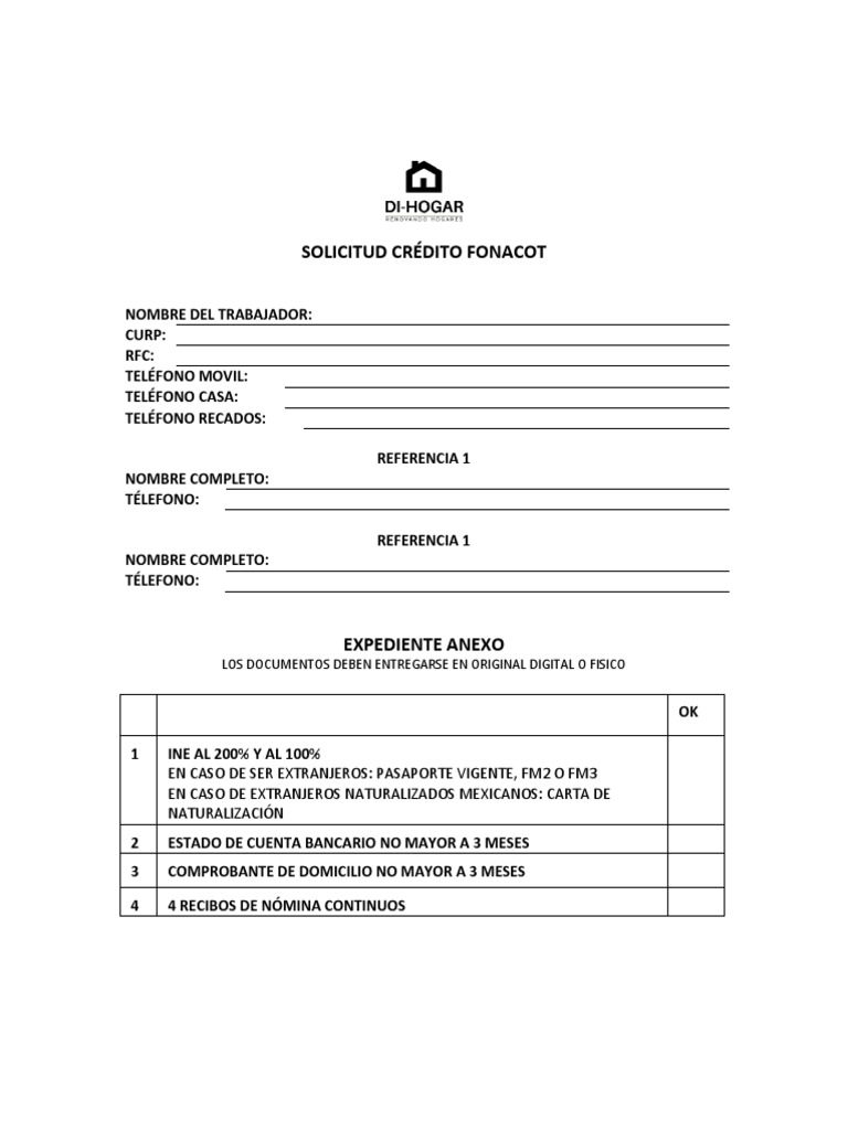 Solicitud de Crédito Fonacot: Requisitos | PDF