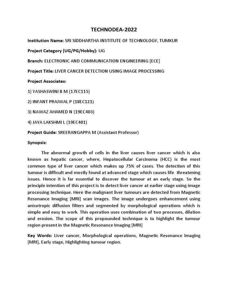 Liver Cancer Detection via Image Processing | PDF | Science & Mathematics