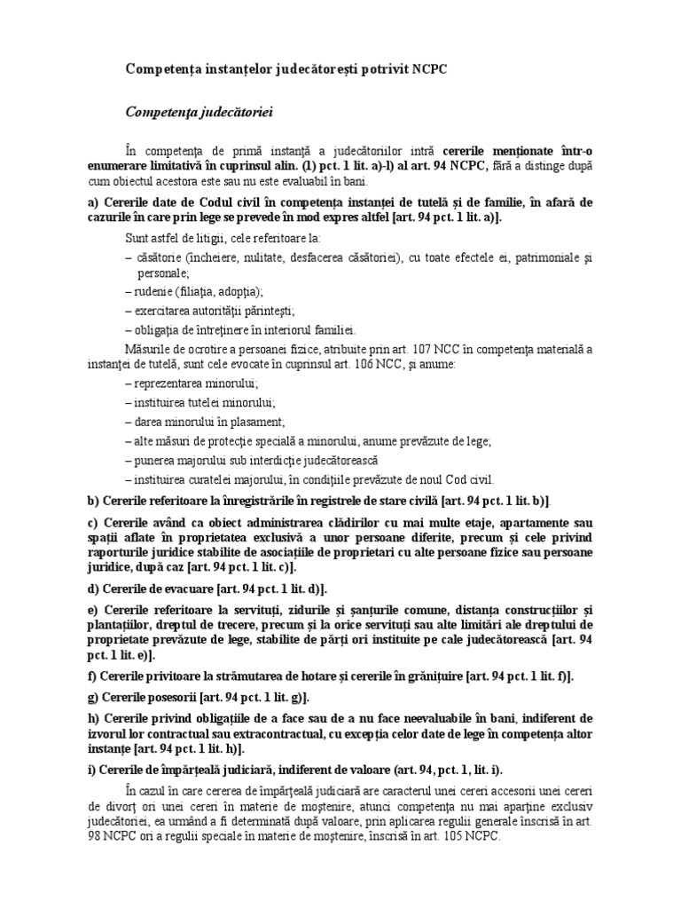 4 Competenta Instantelor Judecatoresti - NCPC | PDF