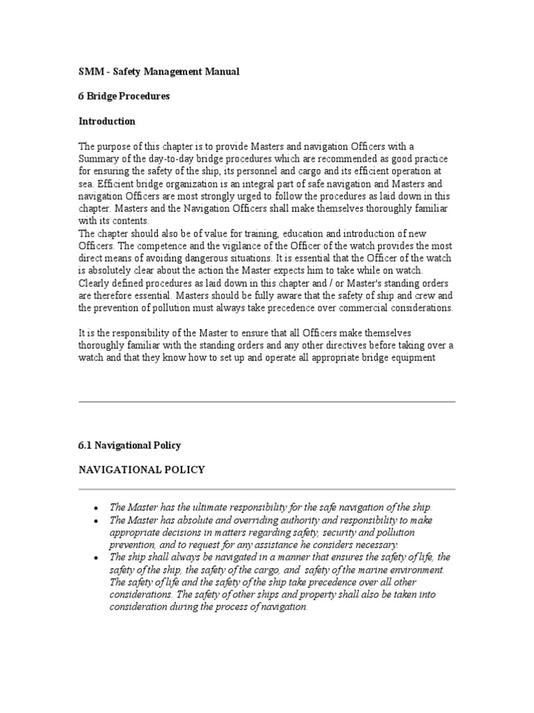 SMM - Safety Management Manual 6 Bridge Procedures | PDF | Navigation | Ships