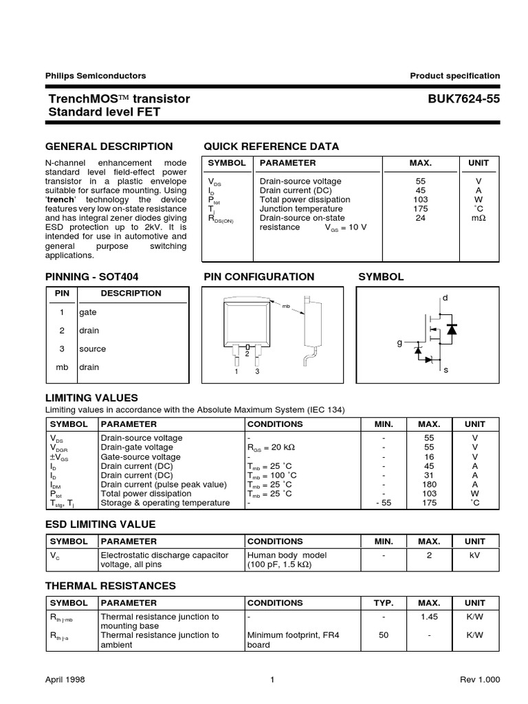 Trenchmos Transistor Buk7624-55 Standard Level Fet: General Description ...