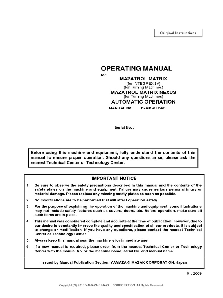 Operating Manual: Mazatrol Matrix | PDF | Machining | Cartesian ...