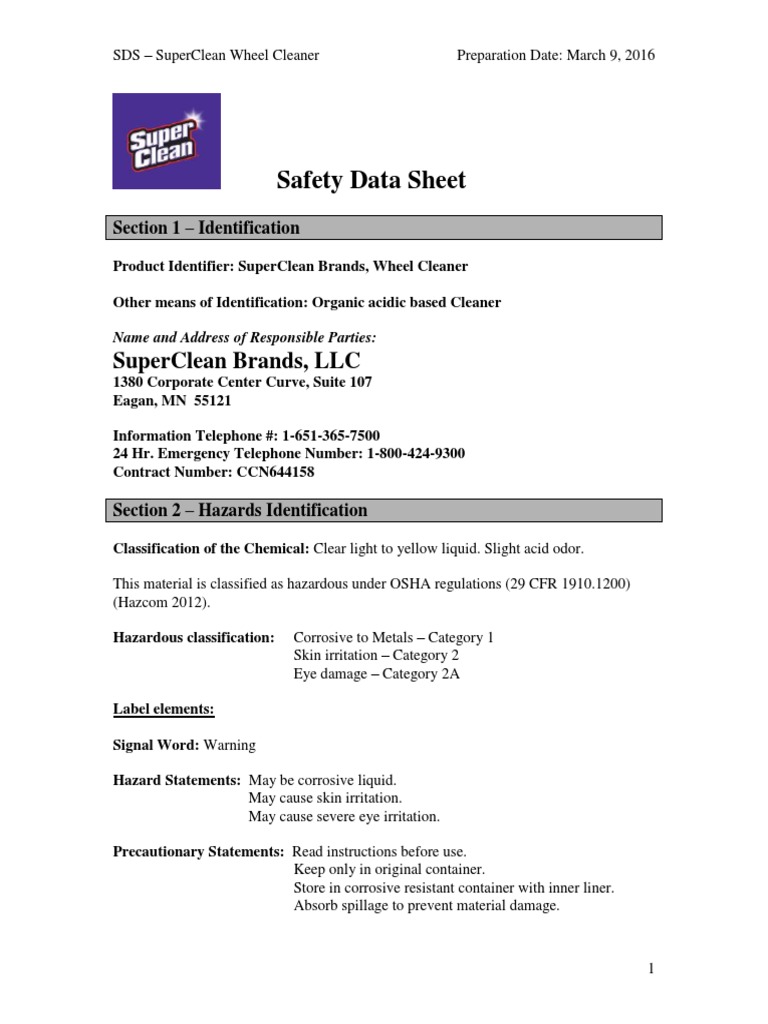 Super Clean All Wheel Cleaner 2016 - SDS v3.0 | PDF | Dangerous Goods ...
