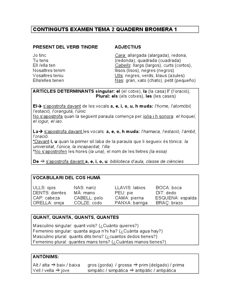 Continguts Examen Tema 2 Quadern Bromera 1 | PDF