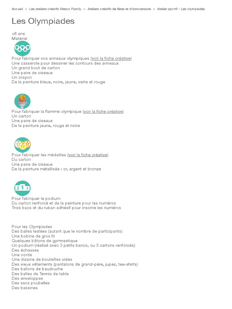 Ateliers Olympiades pour Enfants +6 Ans | PDF | Sports et loisirs