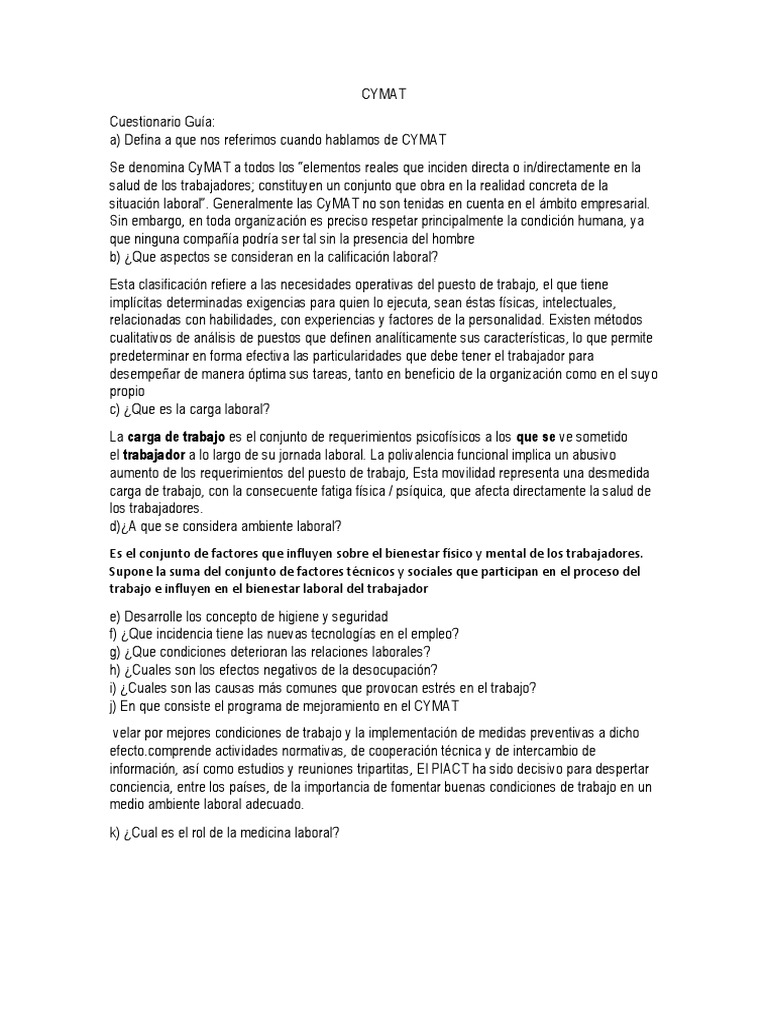 CYMAT | PDF | Seguridad y salud ocupacional | Bienestar