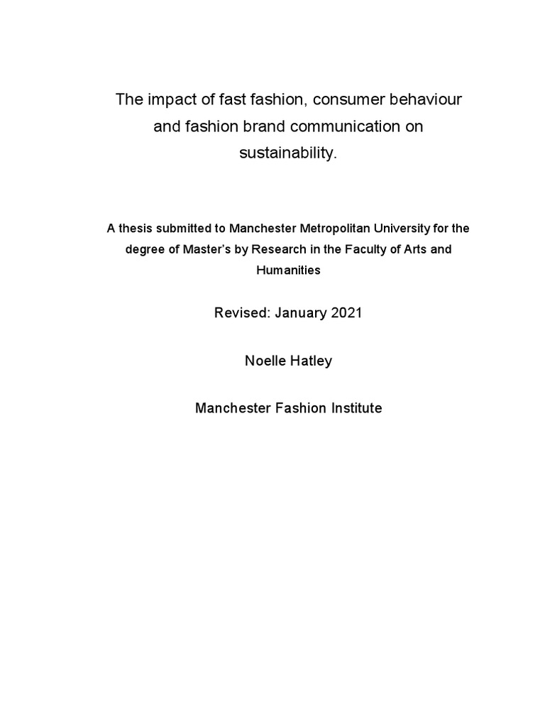 Noelle Hatley - Final Thesis The Impact of Fast Fashion, Consumer ...