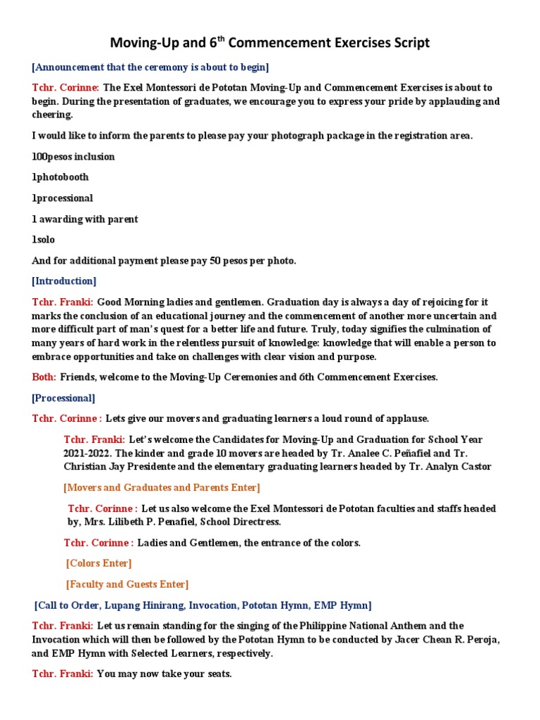 Graduation Script | PDF