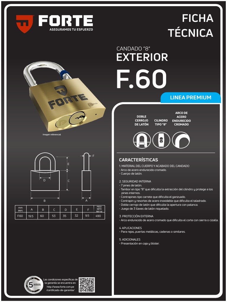 FT Candado Forte 60MM | PDF | Acero | Rieles