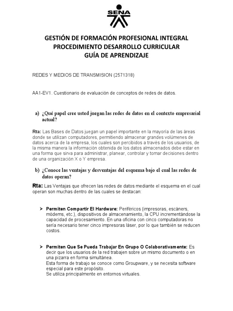 Taller AA1-EV1. Cuestionario de Evaluación de Conceptos de Redes de Datos | PDF | Protocolos de ...