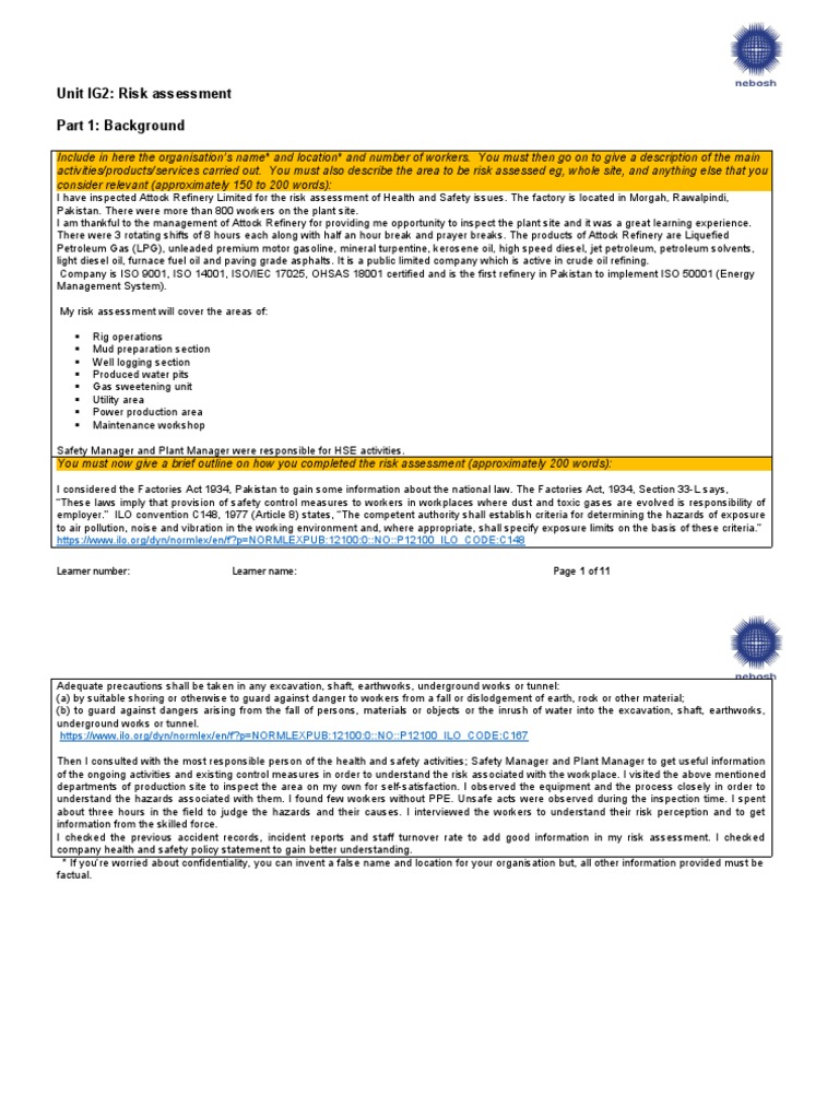 Unit IG2: Risk Assessment Part 1: Background | PDF | Occupational ...