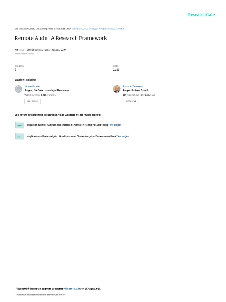 Remote Audit: A Research Framework: SSRN Electronic Journal January ...