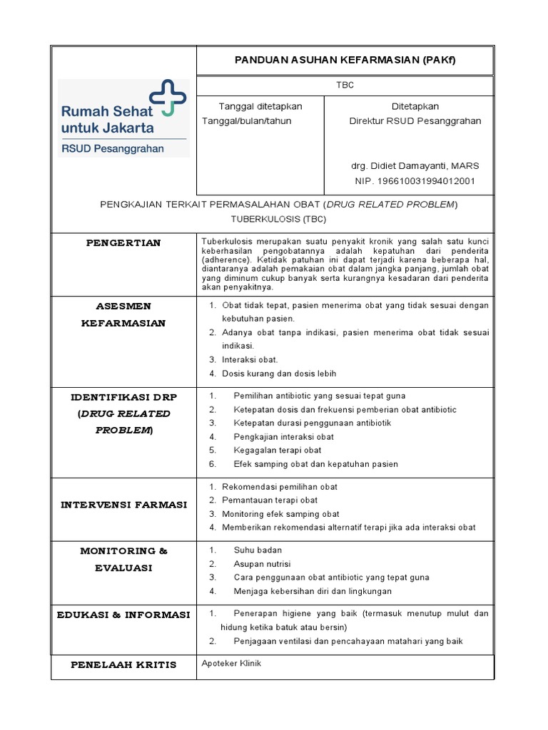 Panduan Asuhan Kefarmasian (PAKf) TBC | PDF | Pengembangan Diri | Kesehatan Holistik