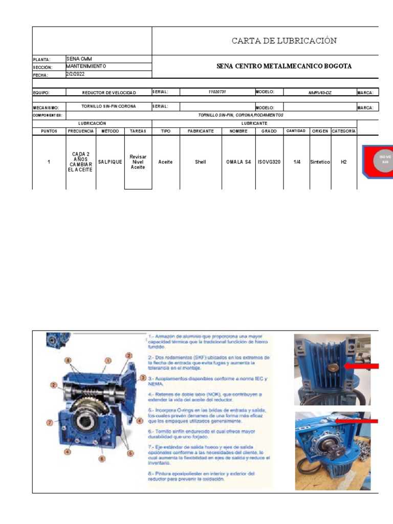 Carta Lubricacion Reductor Velocidad | PDF | Lubricante | Engranaje