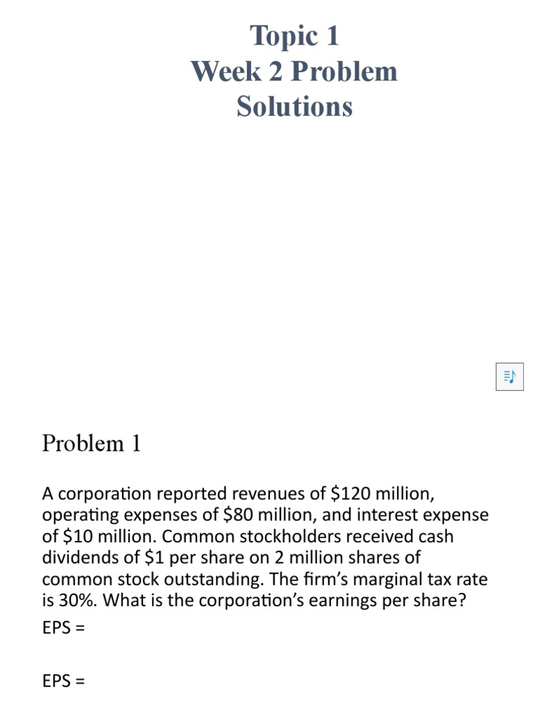 Topic 1. Week 2 Problems. Solutions. Audio | PDF | Finance & Money ...