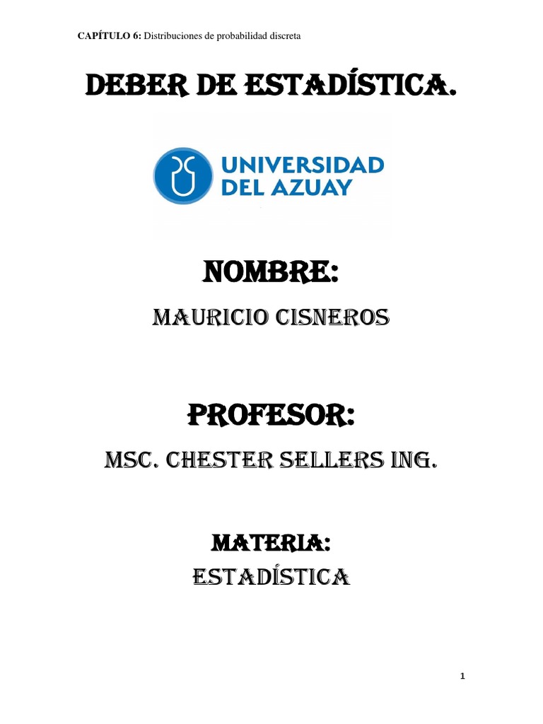 Deber Capitulo 6 | PDF | Variable aleatoria | Probabilidad