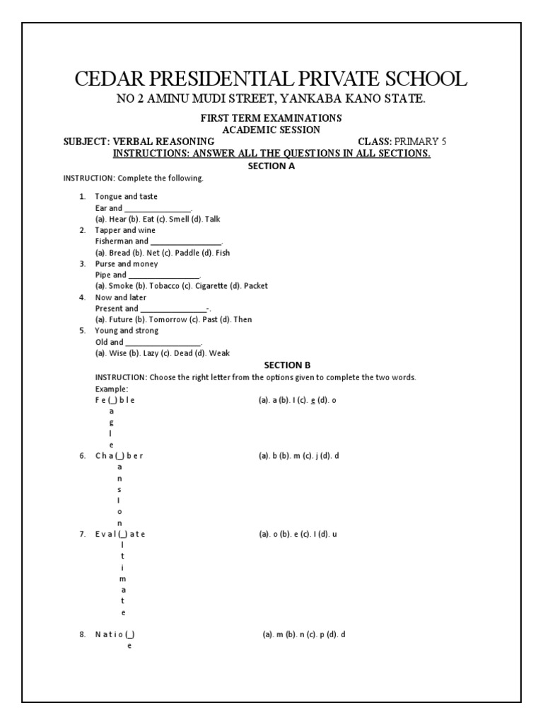 Verbal Reasoning Exam | PDF | Food And Drink | Foods