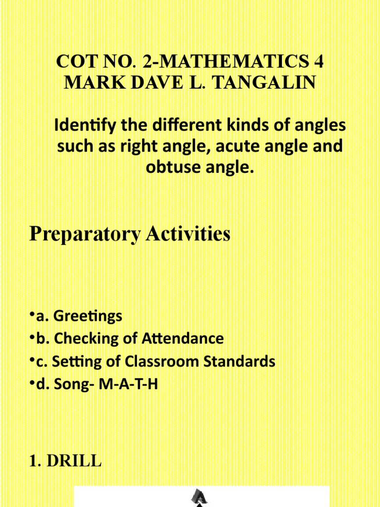Cot No. 2-Mathematics 4 Mark Dave L. Tangalin | PDF | Angle | Cognition