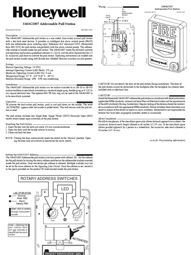 S464G1007 Addressable Pull Station Guide | PDF | Components | Building ...