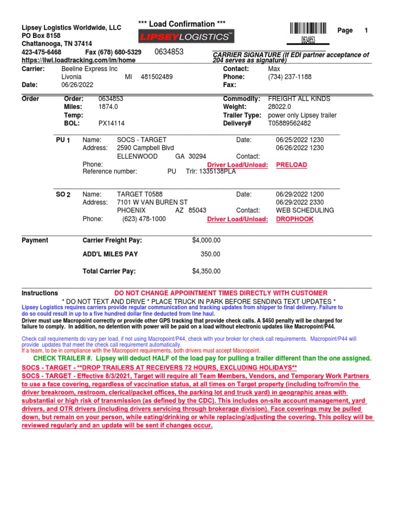 Load Confirmation : CARRIER SIGNATURE (If EDI Partner Acceptance of 204 ...