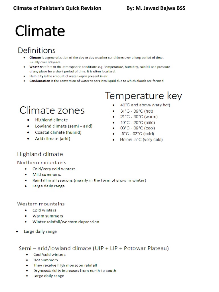 Climate Quick Revision Notes | PDF | Flood | Monsoon
