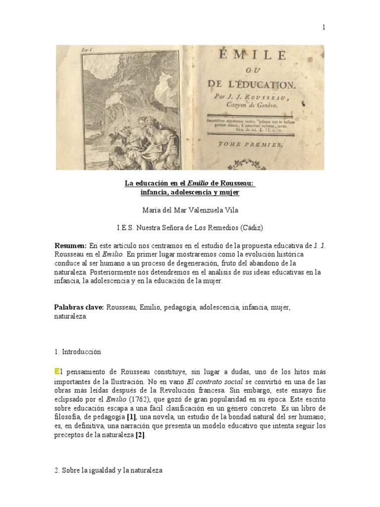 La Educación en El Emilio de Rousseau | PDF | Emile, o sobre educación ...