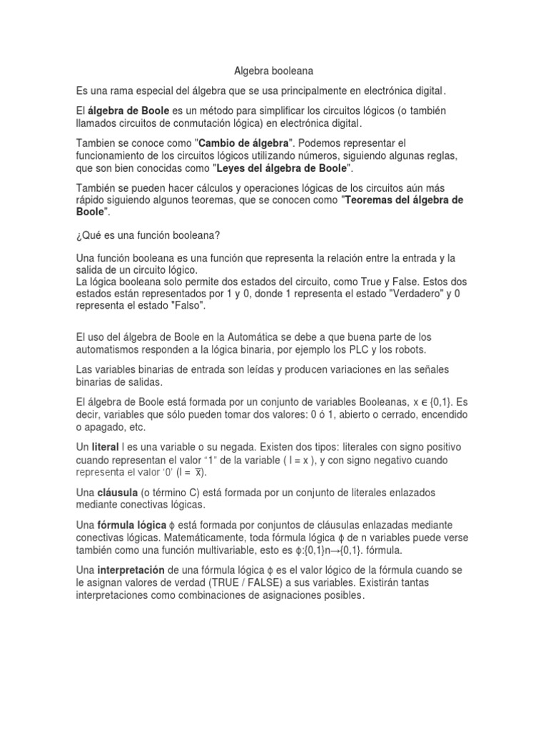 Algebra Booleana | PDF | Álgebra de Boole | Enseñanza de matemática