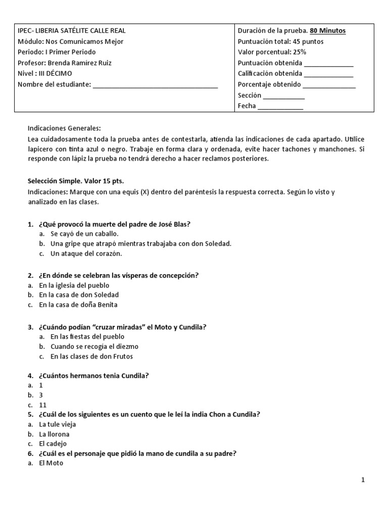 Evaluación sobre "El Moto" | PDF | Novelas