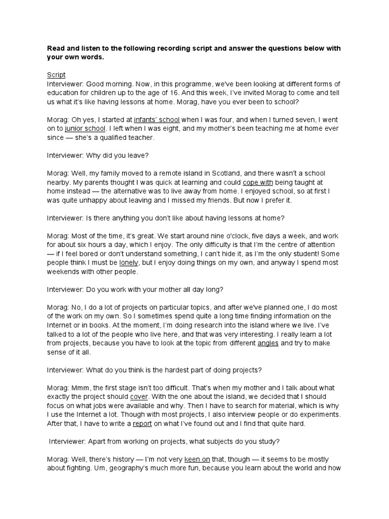 Read and Listen To The Following Recording Script and Answer The ...