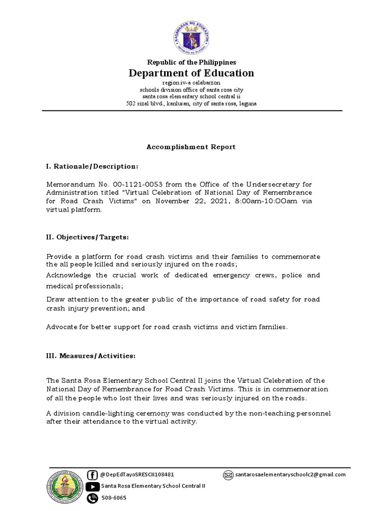 Accomplishment Report - RCV | PDF | Transport Safety