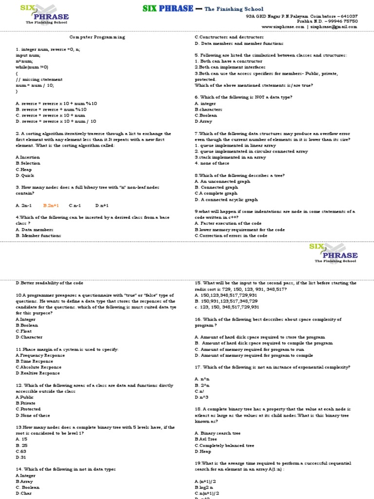 Amcat 12 C Pdf Integer Computer Science Array Data Structure