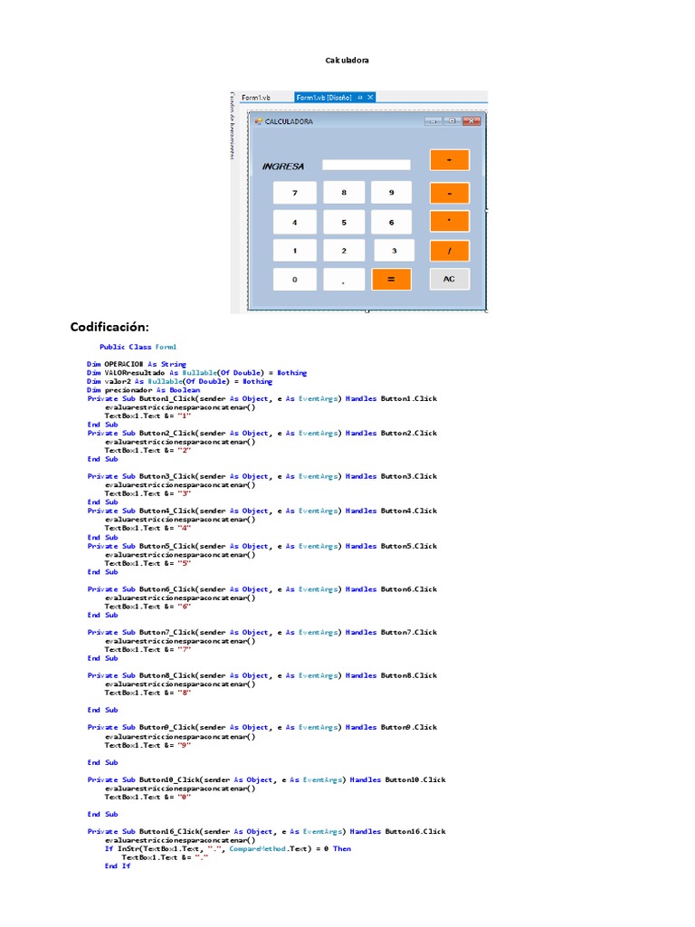 Creating a Basic Calculator Application in Visual Basic .NET | PDF ...