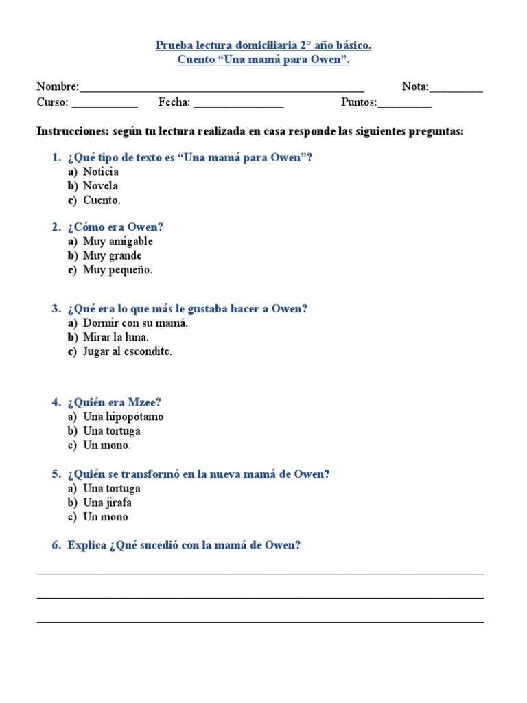 Prueba Una Mamá para Owen | PDF