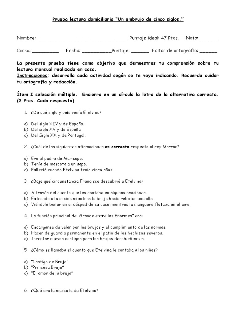 Prueba Un Embrujo de Cinco Siglos | PDF | Ficción general